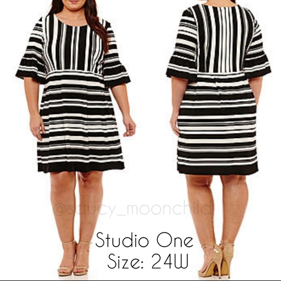Studio One | Dresses | Nwt Studio One New York Black White Stripe Bell ...